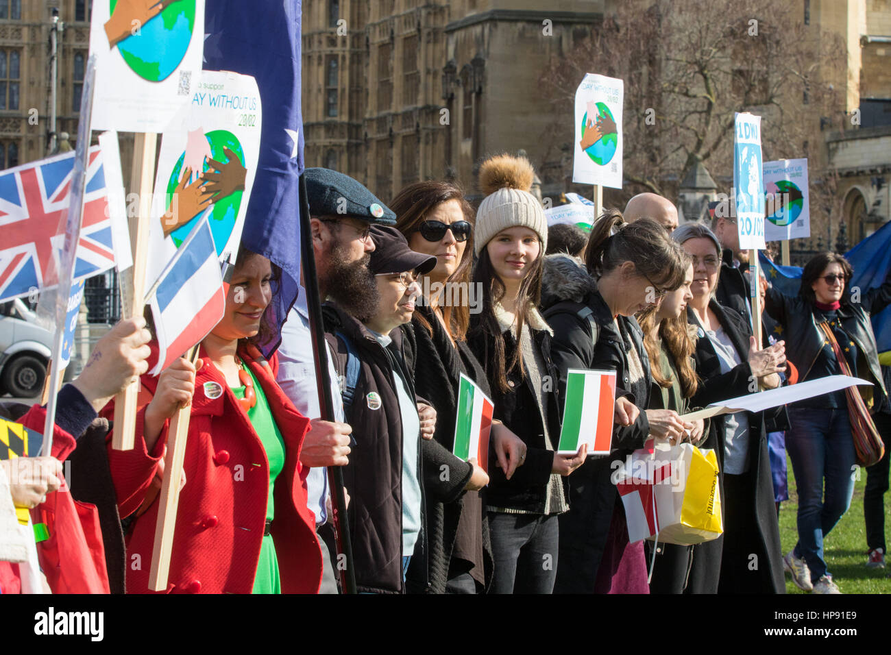 Parliament Square, London, February 20th 2017. A 'Flag Mob' protest by ...