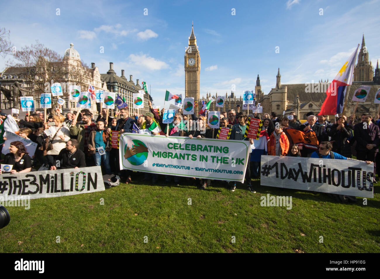 Parliament Square, London, February 20th 2017. A 'Flag Mob' protest by ...