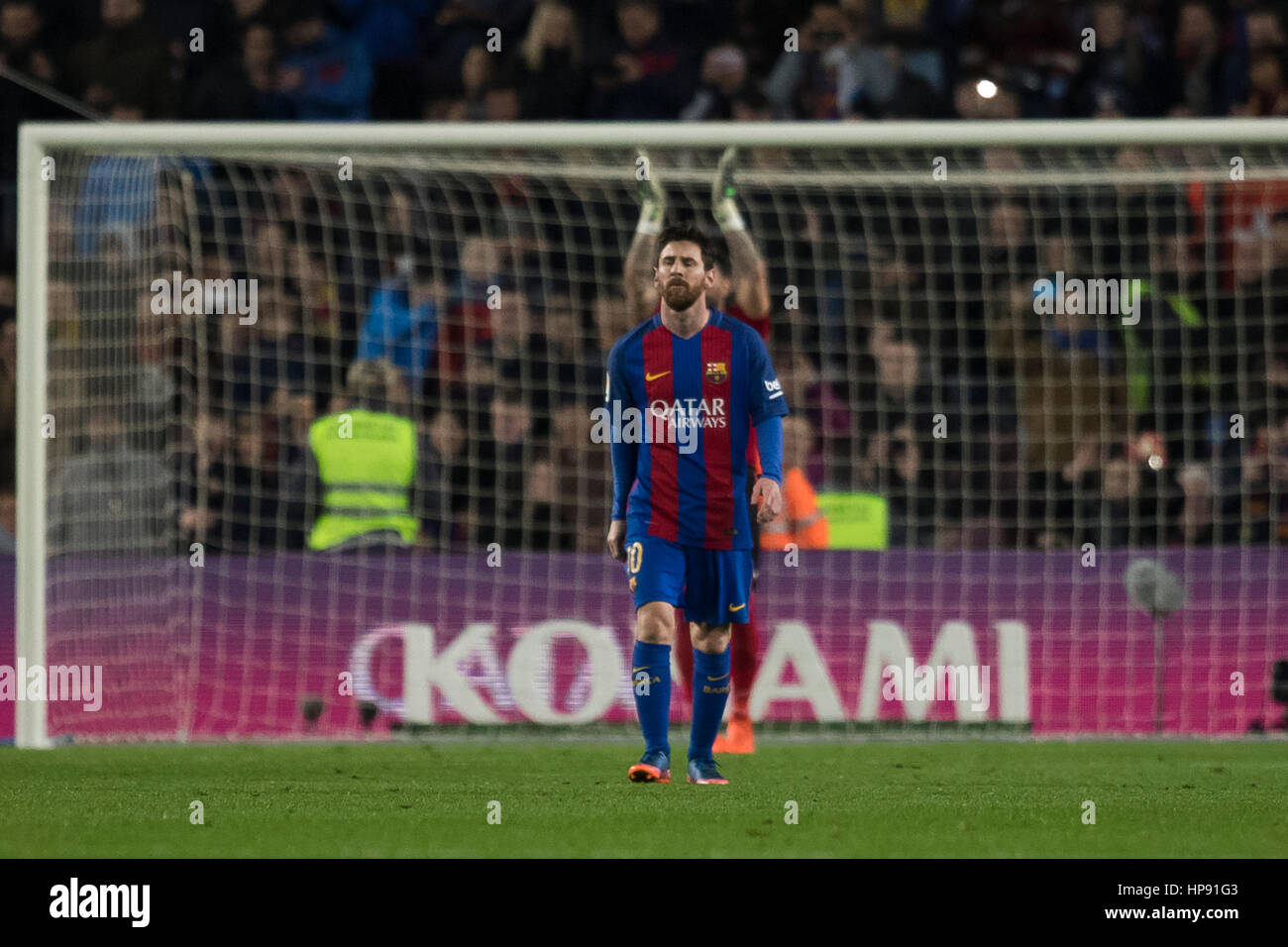 Barcelona, Spain. 19th February, 2017. Messi serious signal after the ...