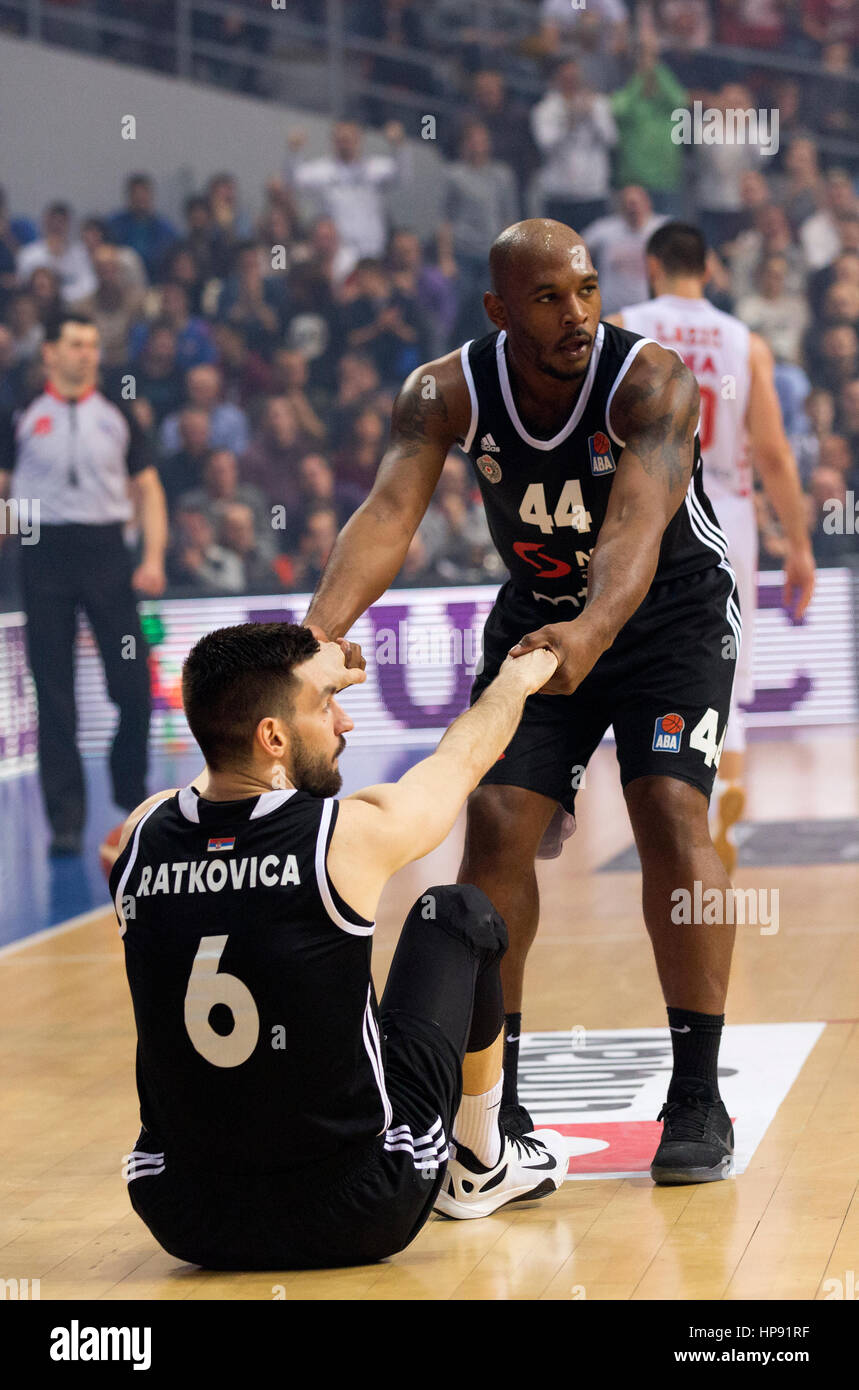 Nis, Serbia. 19th Feb, 2017. Jamont Gordon and Branislav Ratkovicain of ...