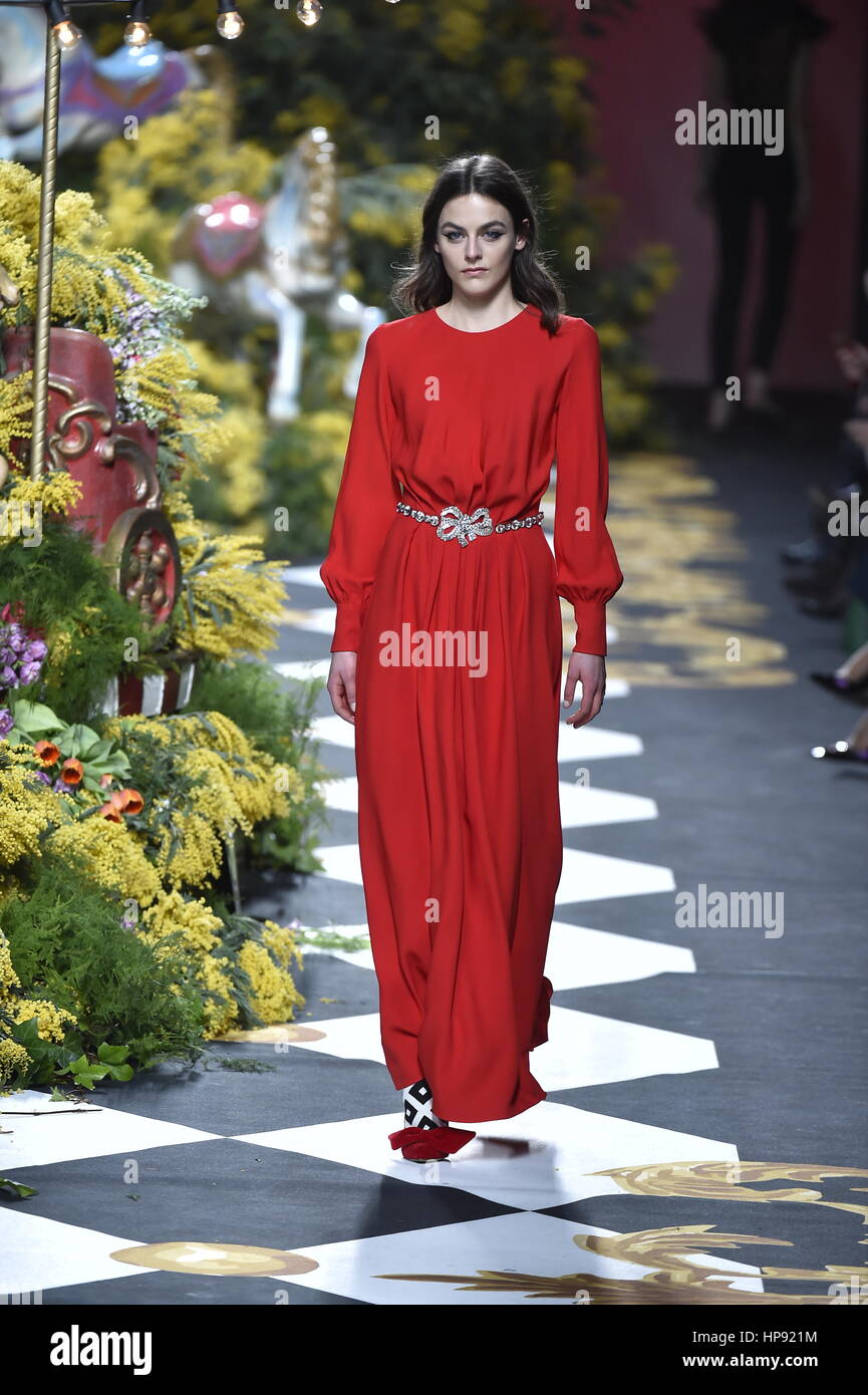 Madrid, Spain. 20th Feb, 2017. A model wears at collection runway a ...