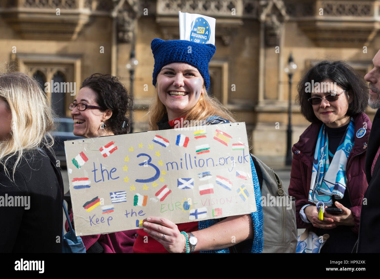 London, UK. 20th Feb, 2017. Hundreds of protesters gather in a flag ...