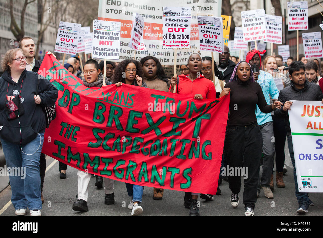 London, UK. 20th Feb, 2017. Students join anti-racist campaigners from ...