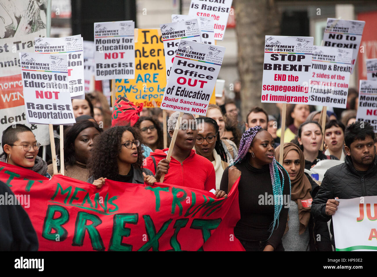 London, UK. 20th Feb, 2017. Students join anti-racist campaigners from ...