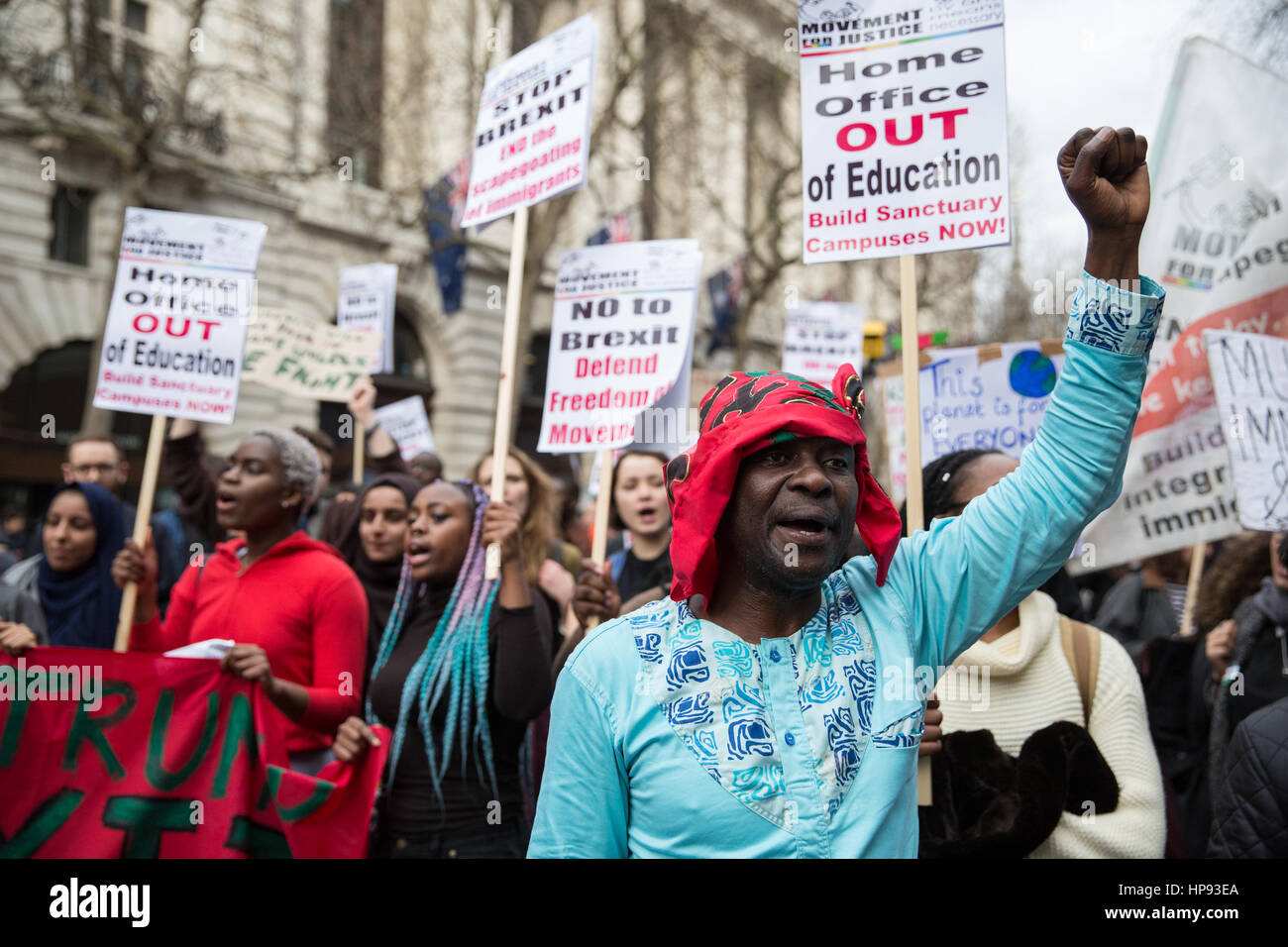 London, UK. 20th Feb, 2017. Students join anti-racist campaigners from ...