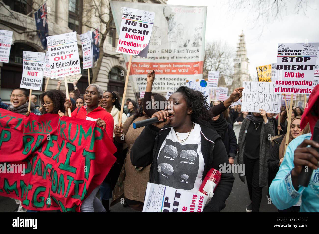 London, UK. 20th Feb, 2017. Students join anti-racist campaigners from ...