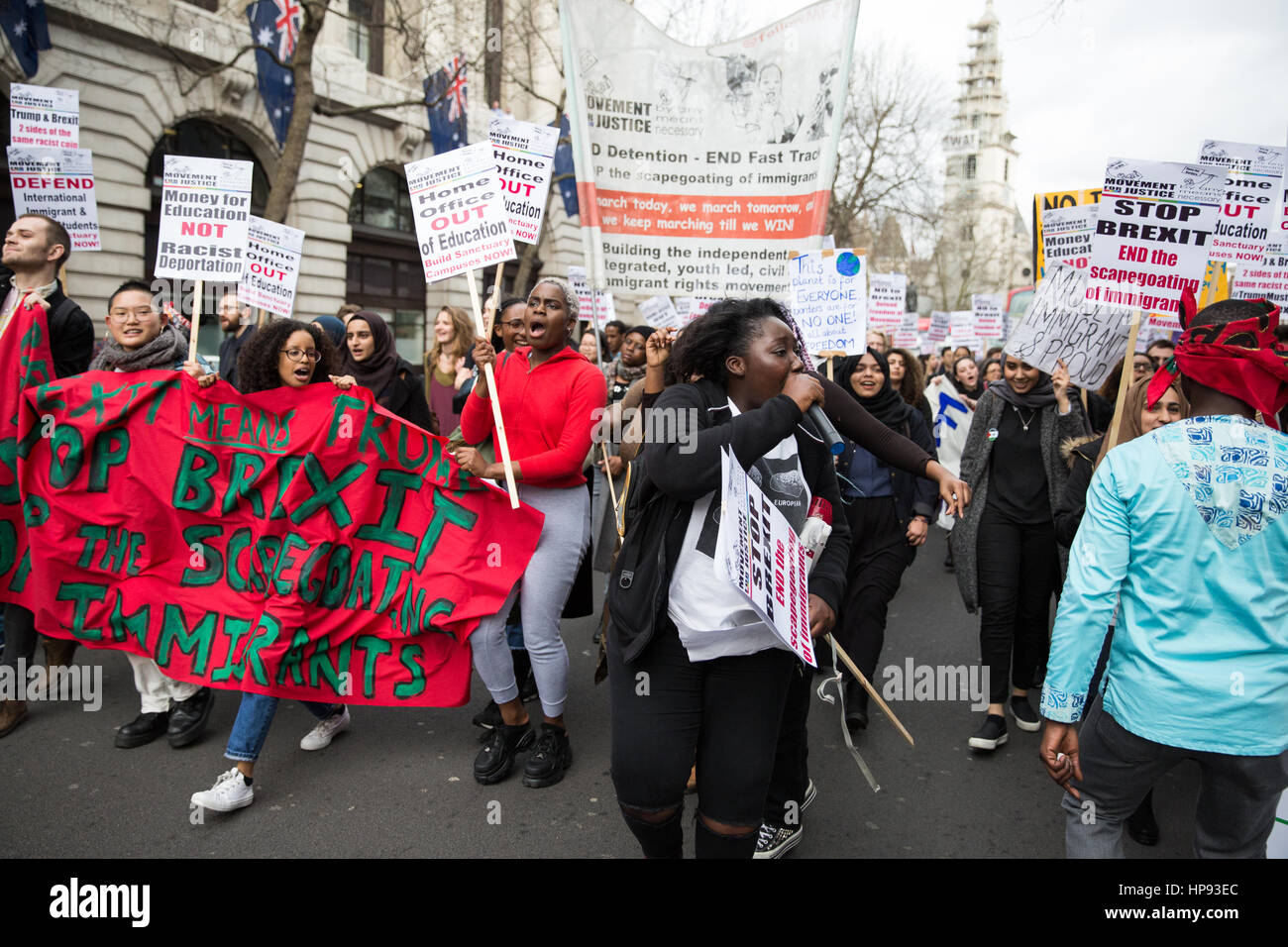 London, UK. 20th Feb, 2017. Students join anti-racist campaigners from ...