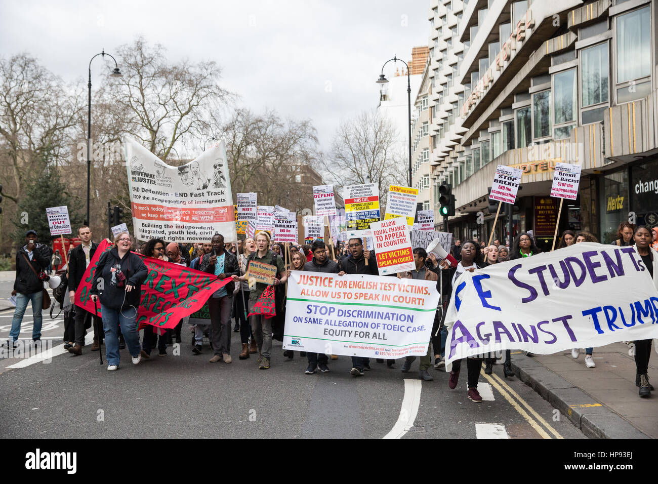 London, UK. 20th Feb, 2017. Students join anti-racist campaigners from ...