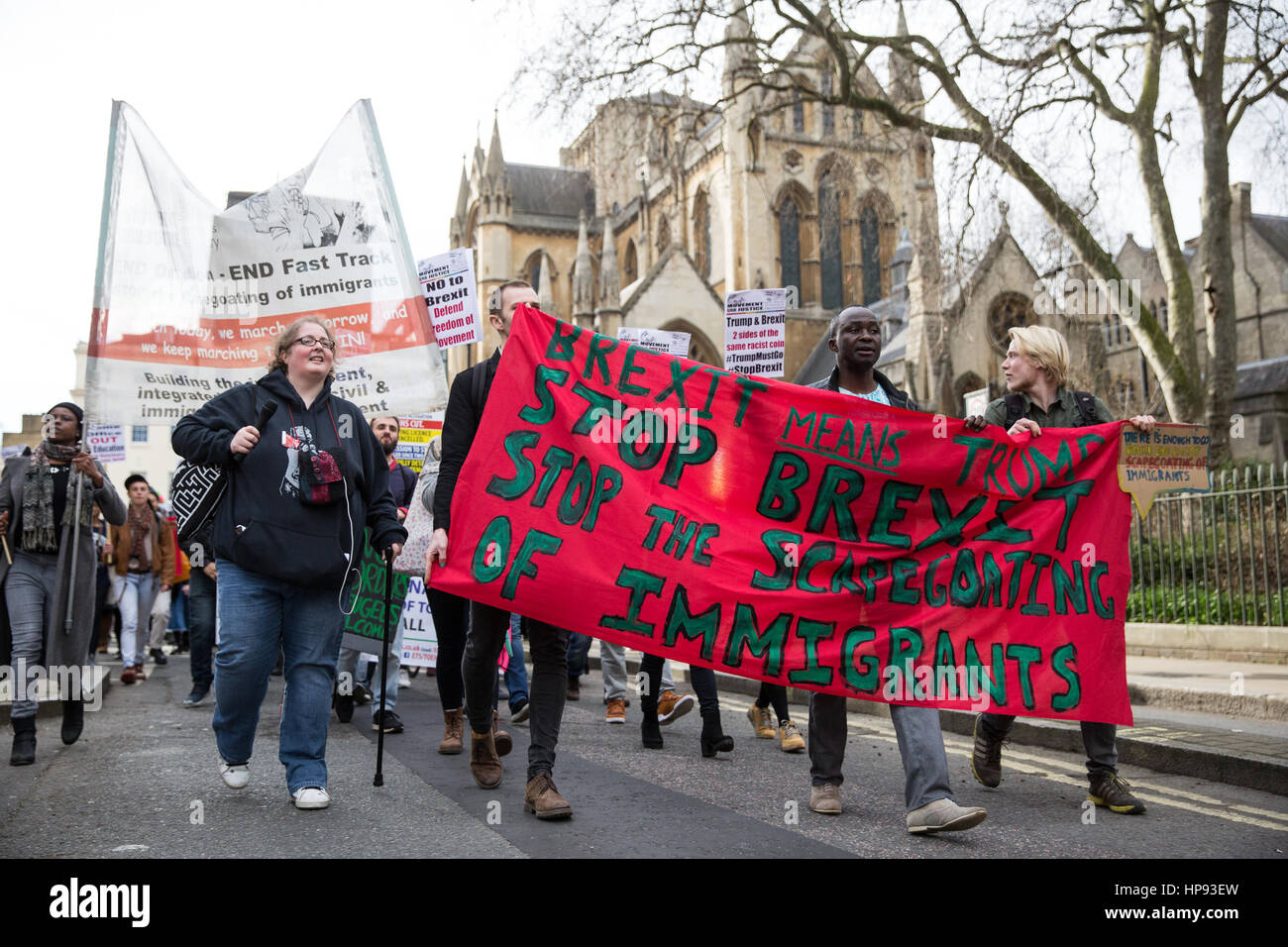 London, UK. 20th Feb, 2017. Students join anti-racist campaigners from ...