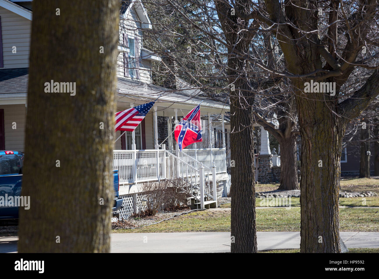 Armada, Michigan - A Confederate flag flies next to an American flag at ...
