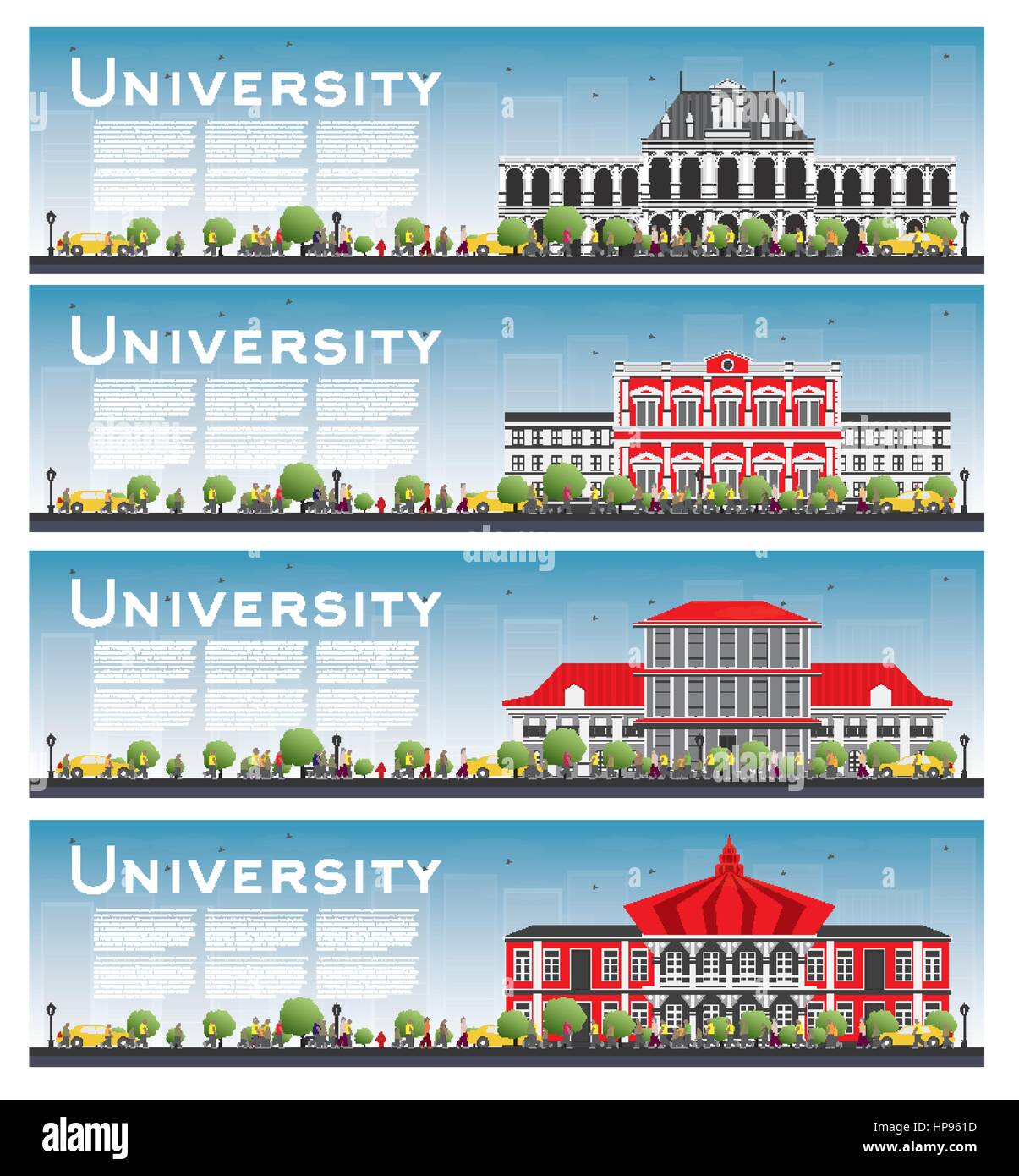 Set of university study banners. Vector illustration. Students go to ...
