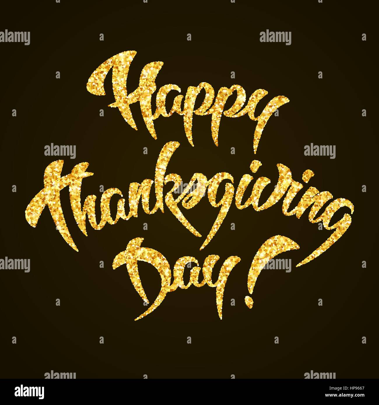 Happy Thanksgiving Day gold glitter hand lettering on black background ...