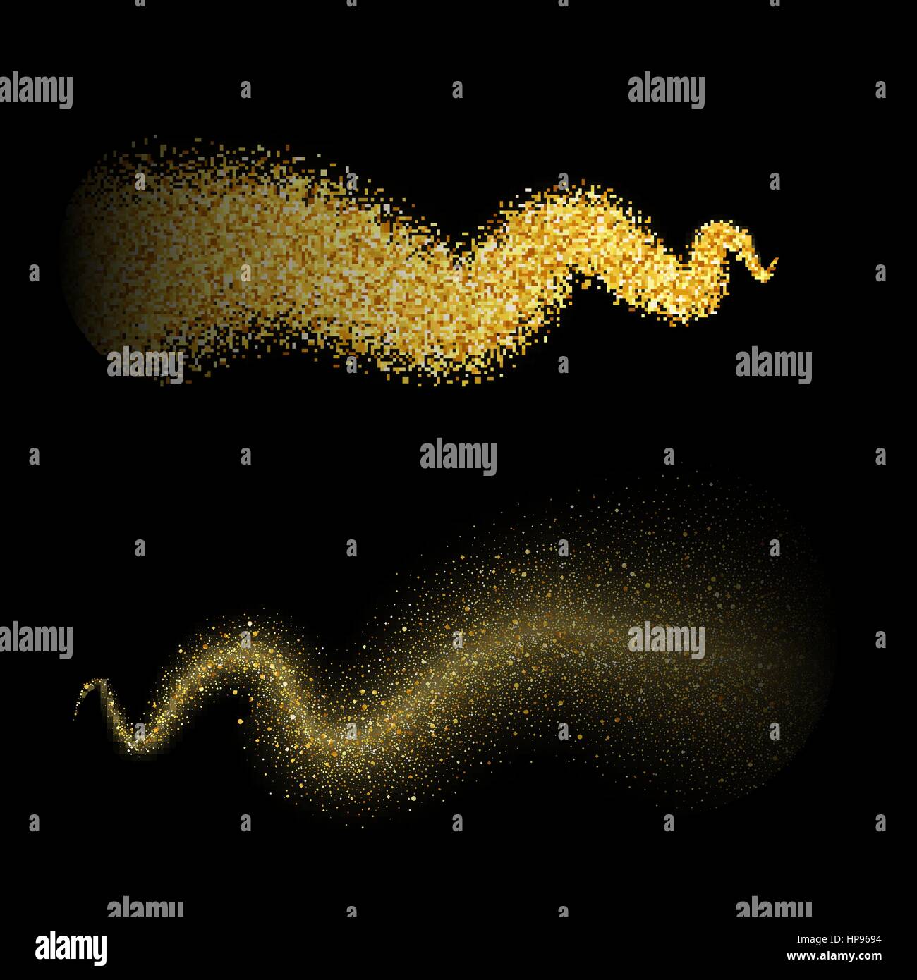 Vector gold glitter wave abstract background, golden sparkles on black background, vip design ...
