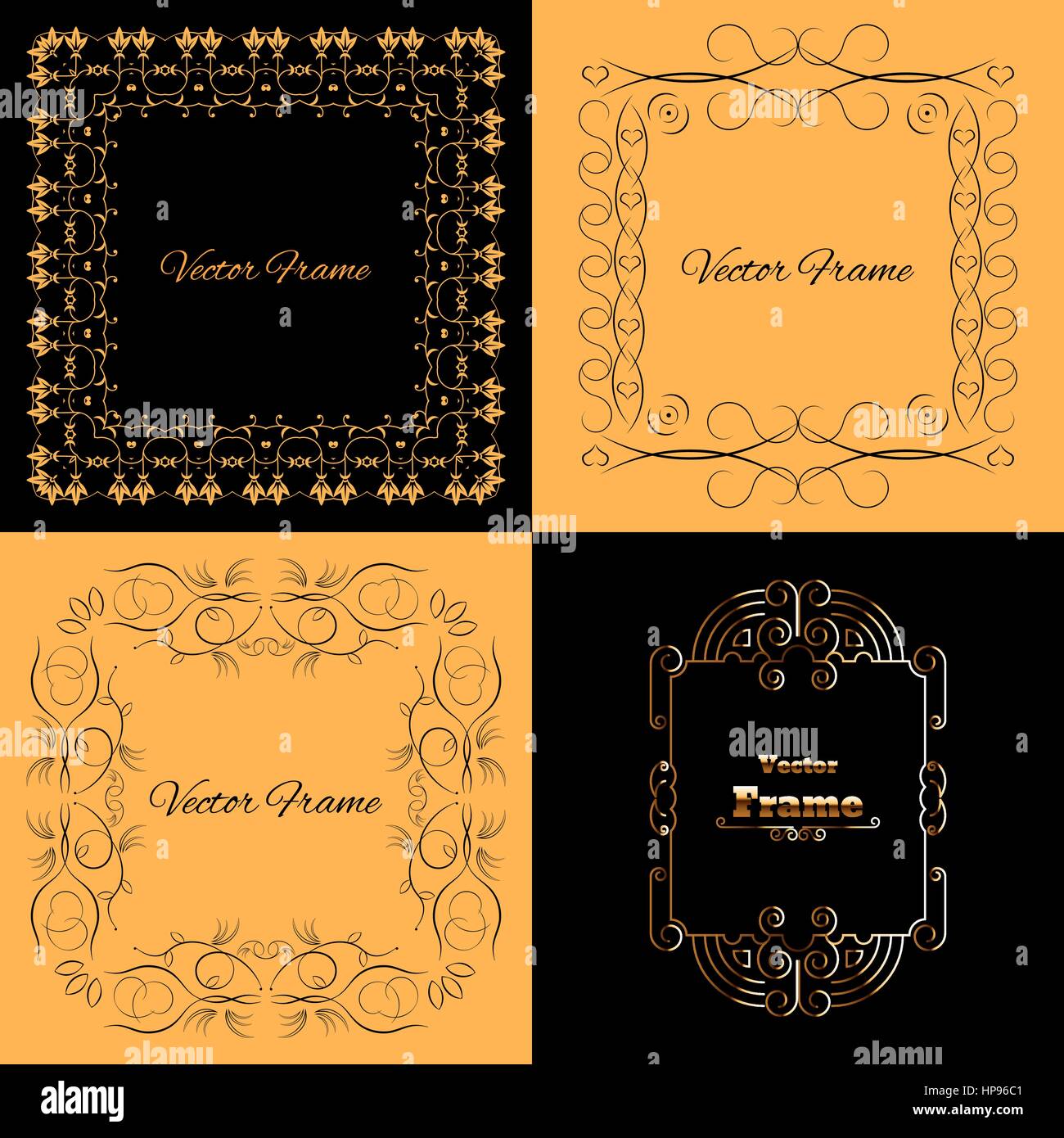 Collection of four stylish elegant frame with place for text. Monogram ...