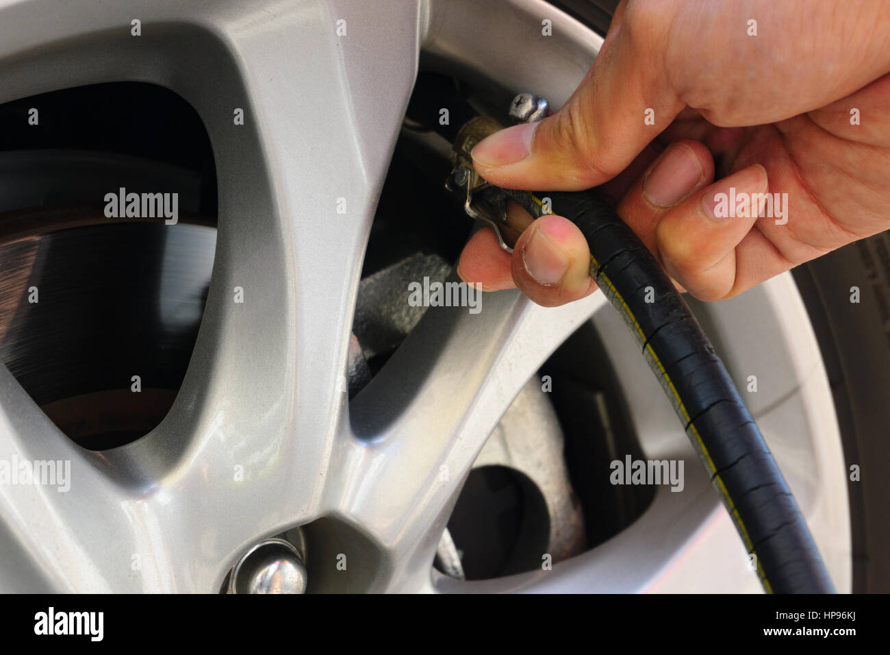 inflating the automobile wheels via a pump Stock Photo - Alamy