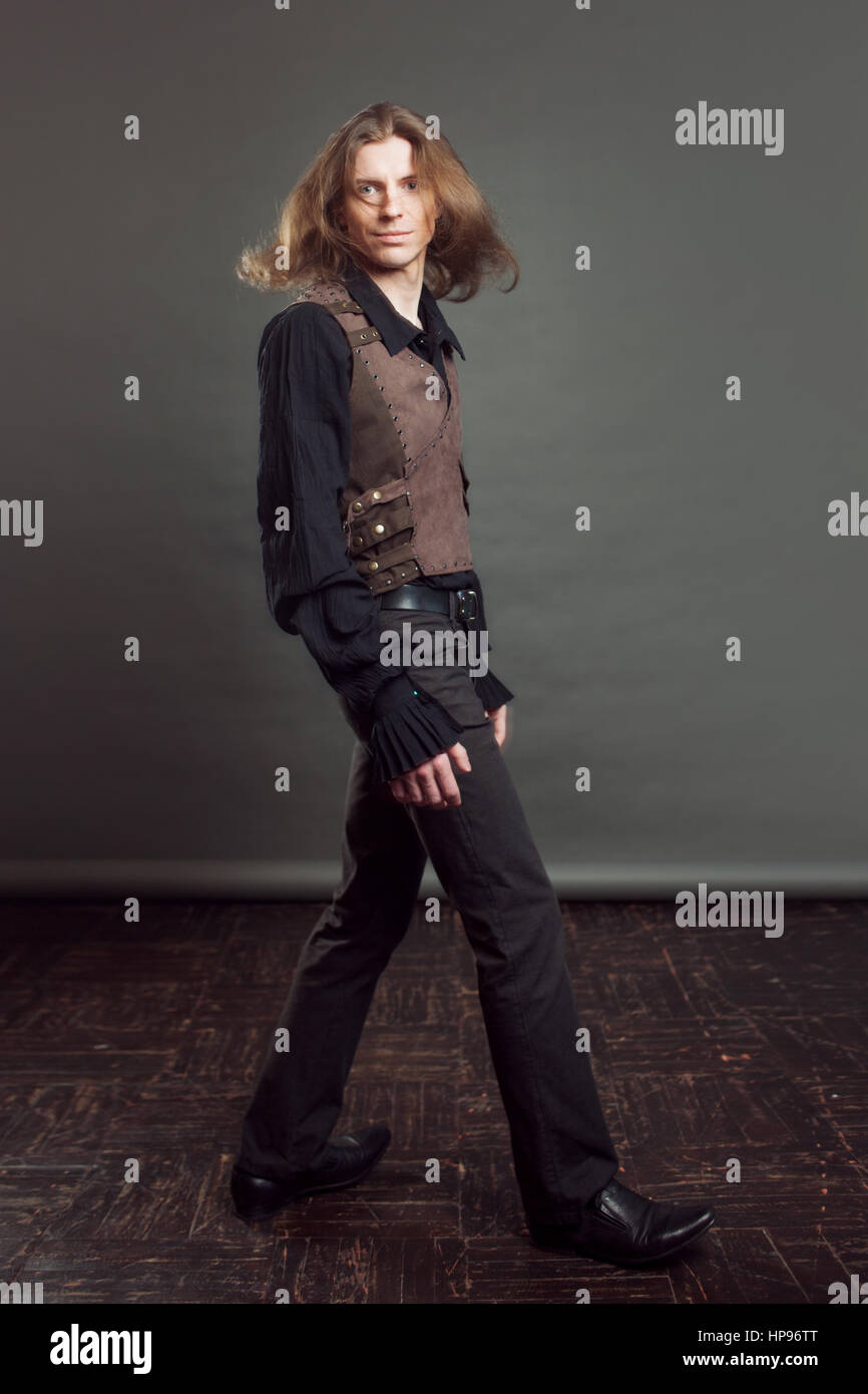 Retro man portrait over grunge background. Steam punk style Stock Photo ...