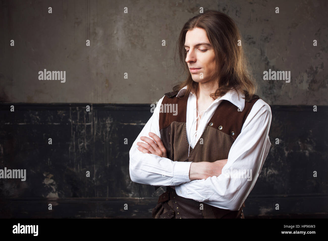 Retro man portrait over grunge background. Steam punk style Stock Photo ...
