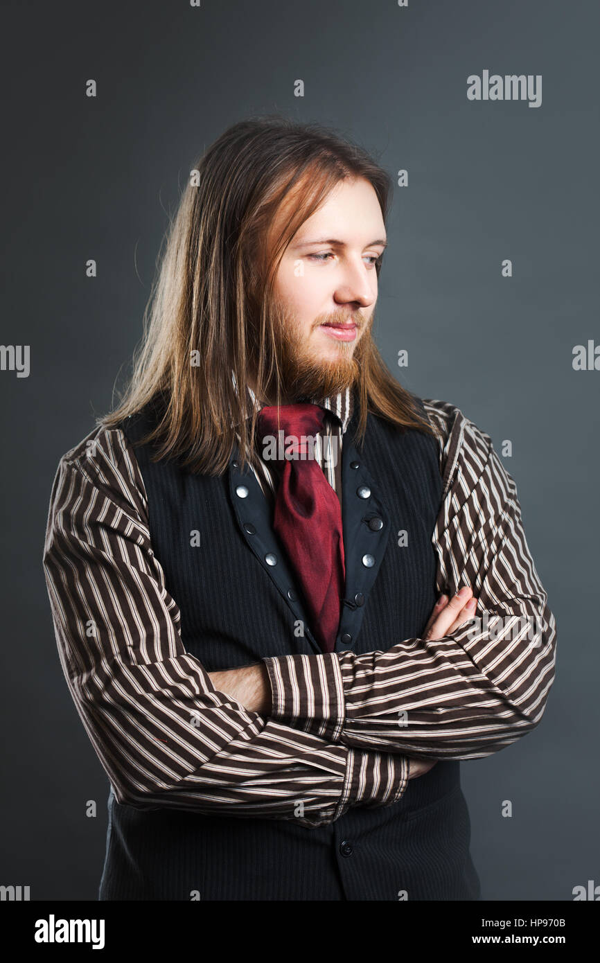 Retro man portrait over grunge background. Steam punk style Stock Photo ...