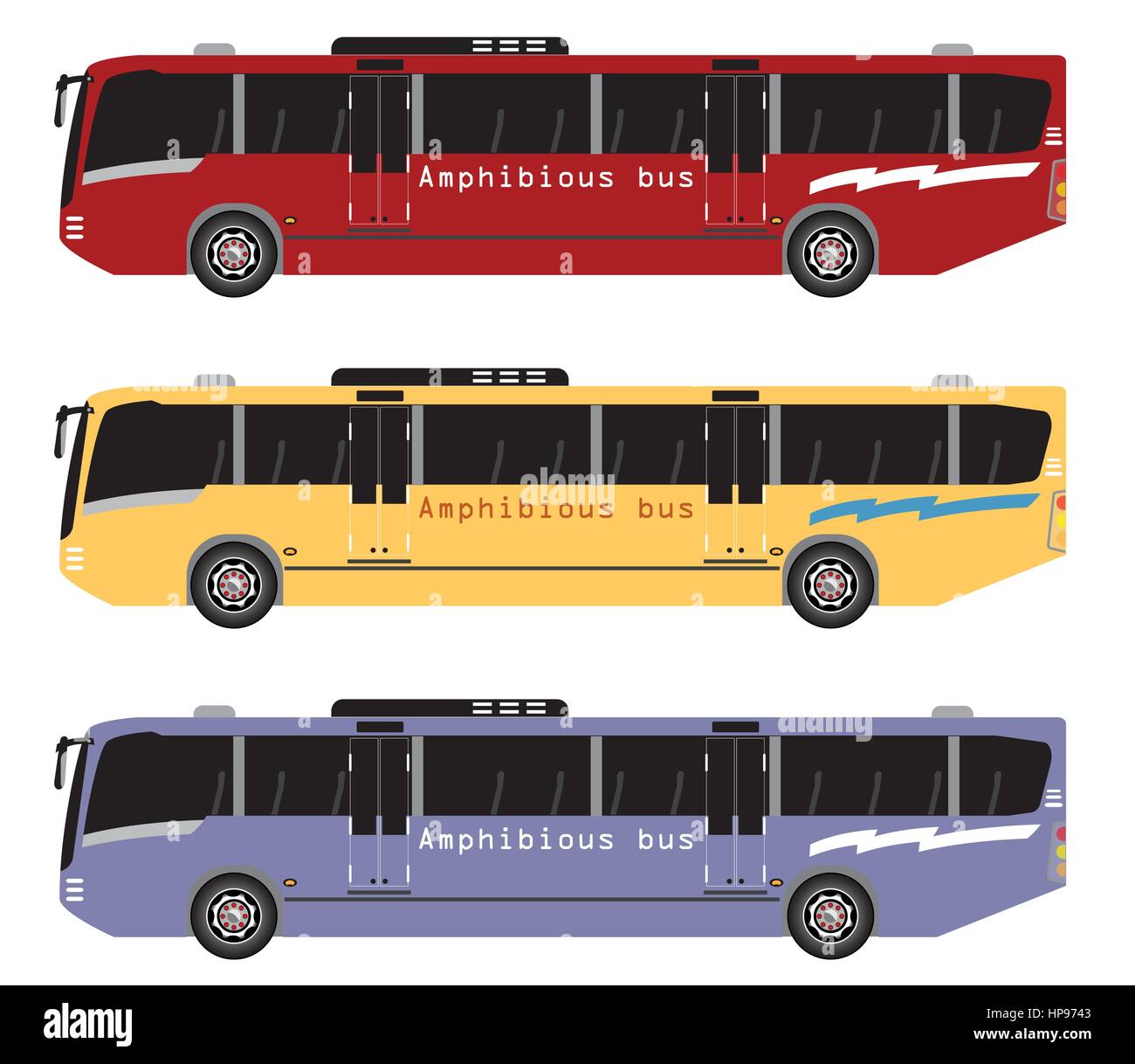 Set of amphibian bus or land and water touring bus, isolated on white ...