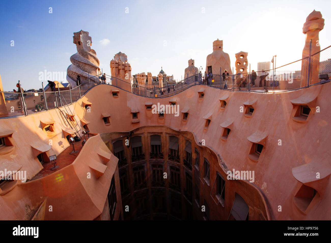 Barcelona, Spain, La Pedrera rooftop, designed by Antonio Gaudi Stock ...