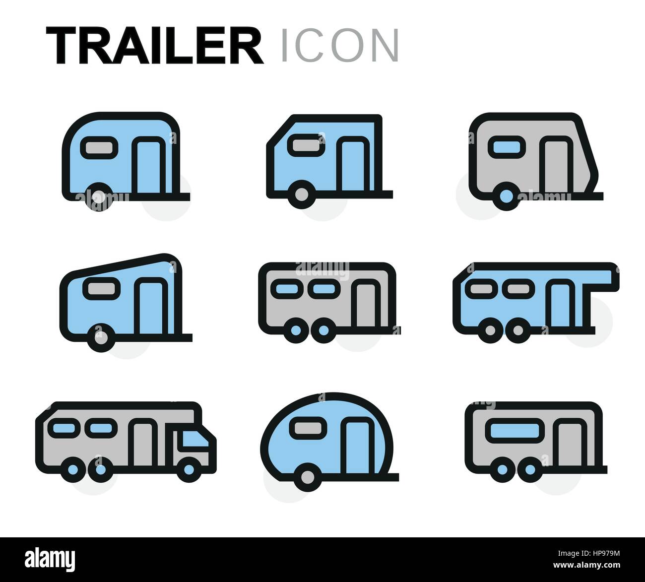 Vector line trailer icons set on white background Stock Vector Image ...