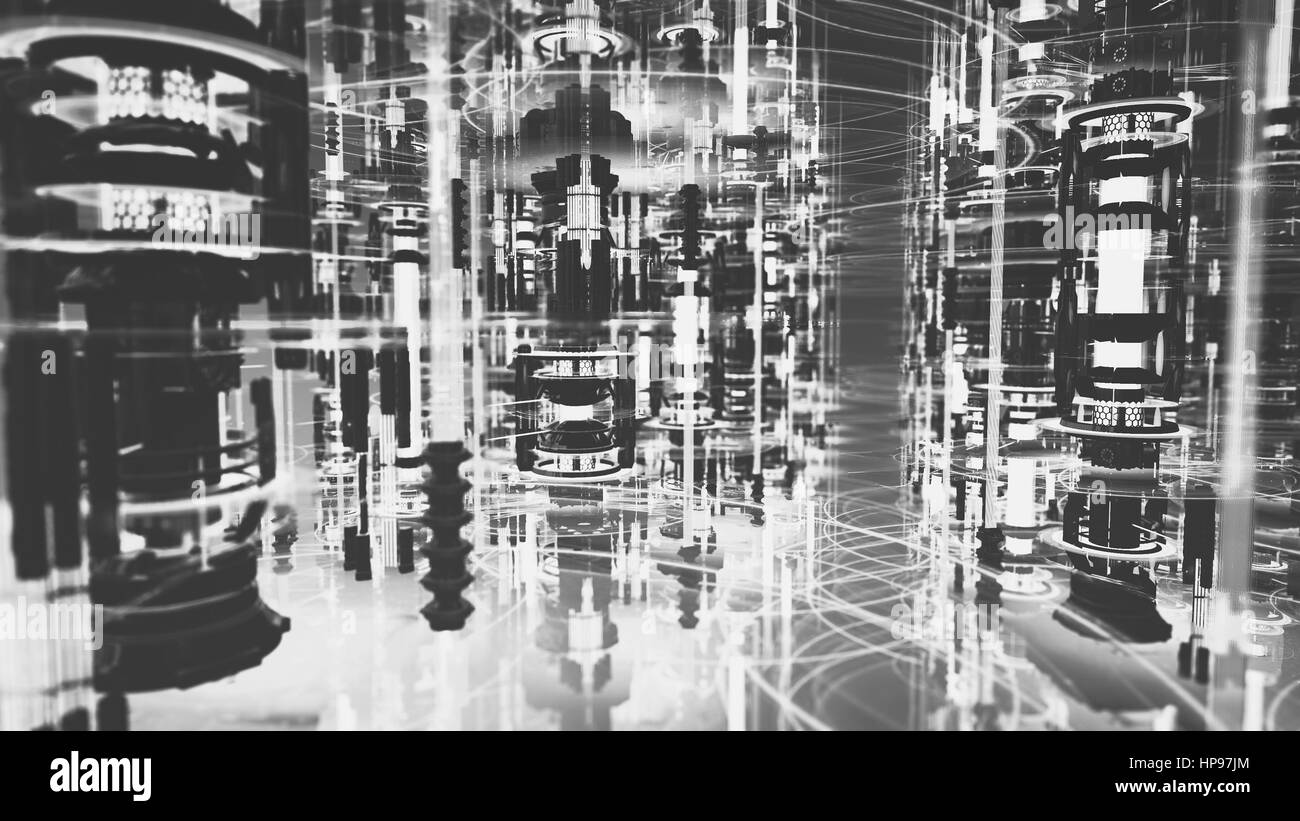 Futuristic pylons illustration Black and White Stock Photos & Images ...