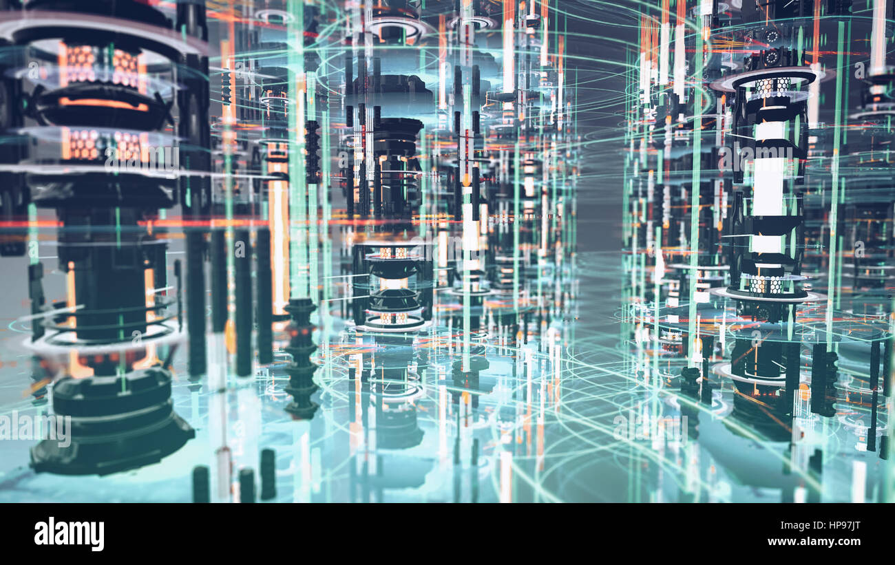 Futuristic Pylons Illustration Stock Photo - Alamy