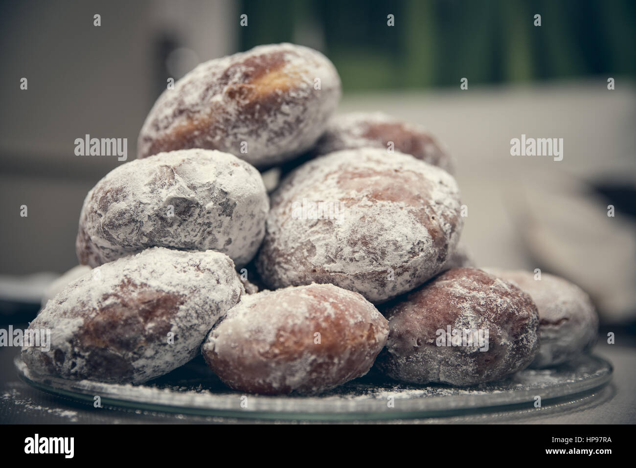 Fresh, handmade doughnuts prepeared for traditional fat thursday Stock ...