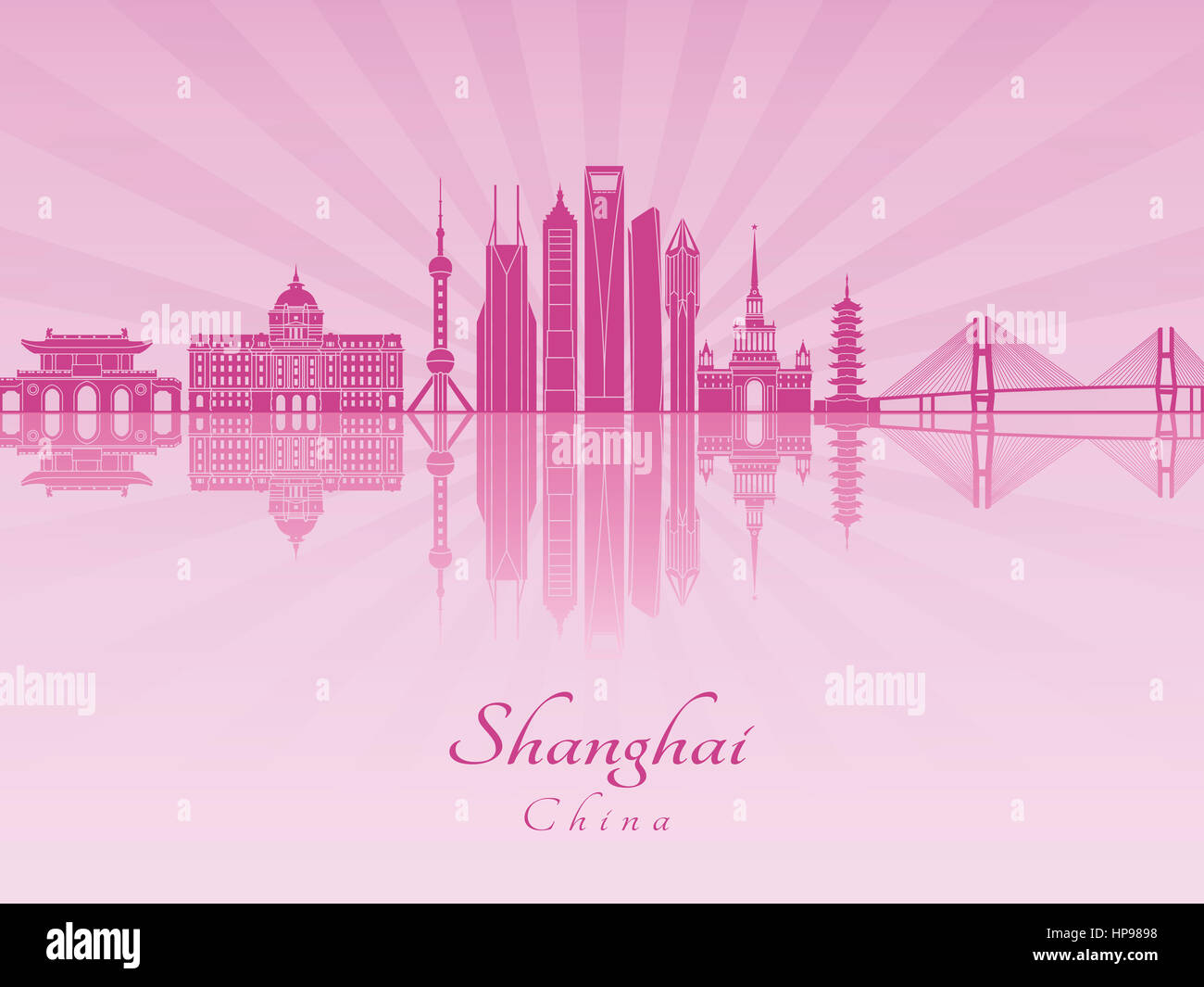 Shanghai V2 skyline in purple radiant orchid in editable vector file ...