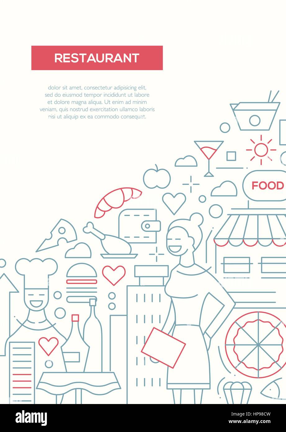 Restaurant - line design brochure poster template A4 Stock Vector Image ...