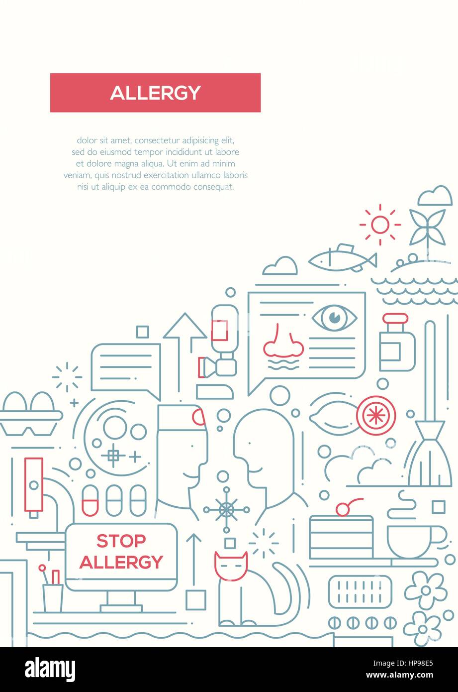 Allergy - line design brochure poster template A4 Stock Vector Image ...