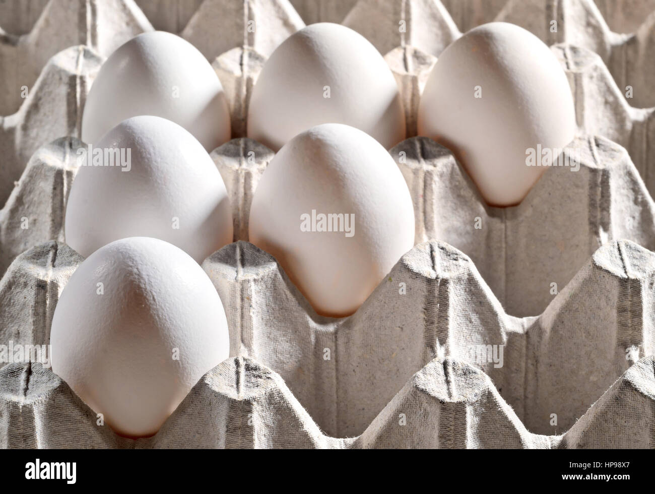 Chicken white egg in a cassette, tray or carton box. Package of raw ...