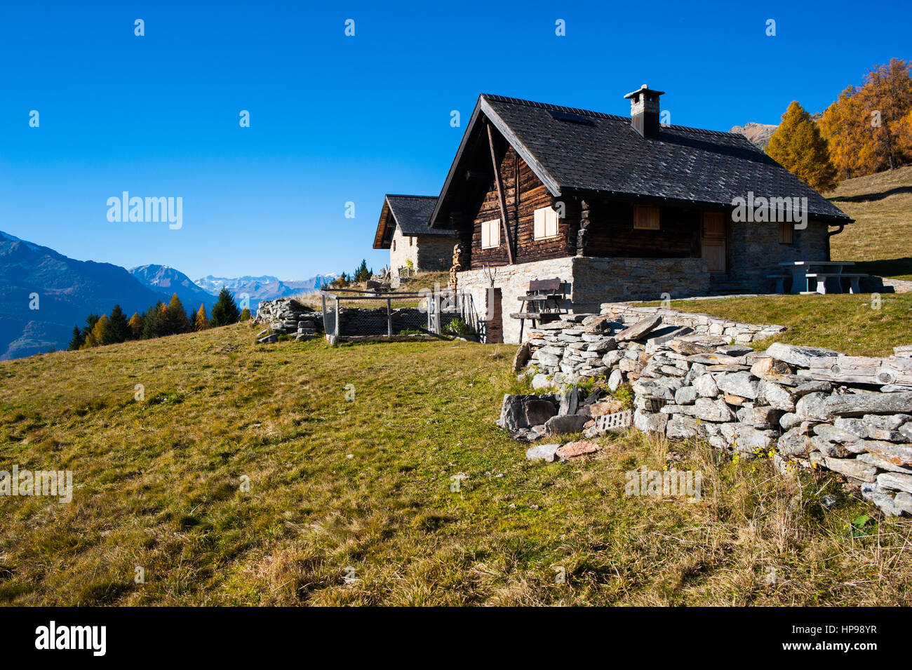 Mountain cabin in the Swiss Alps Stock Photo - Alamy