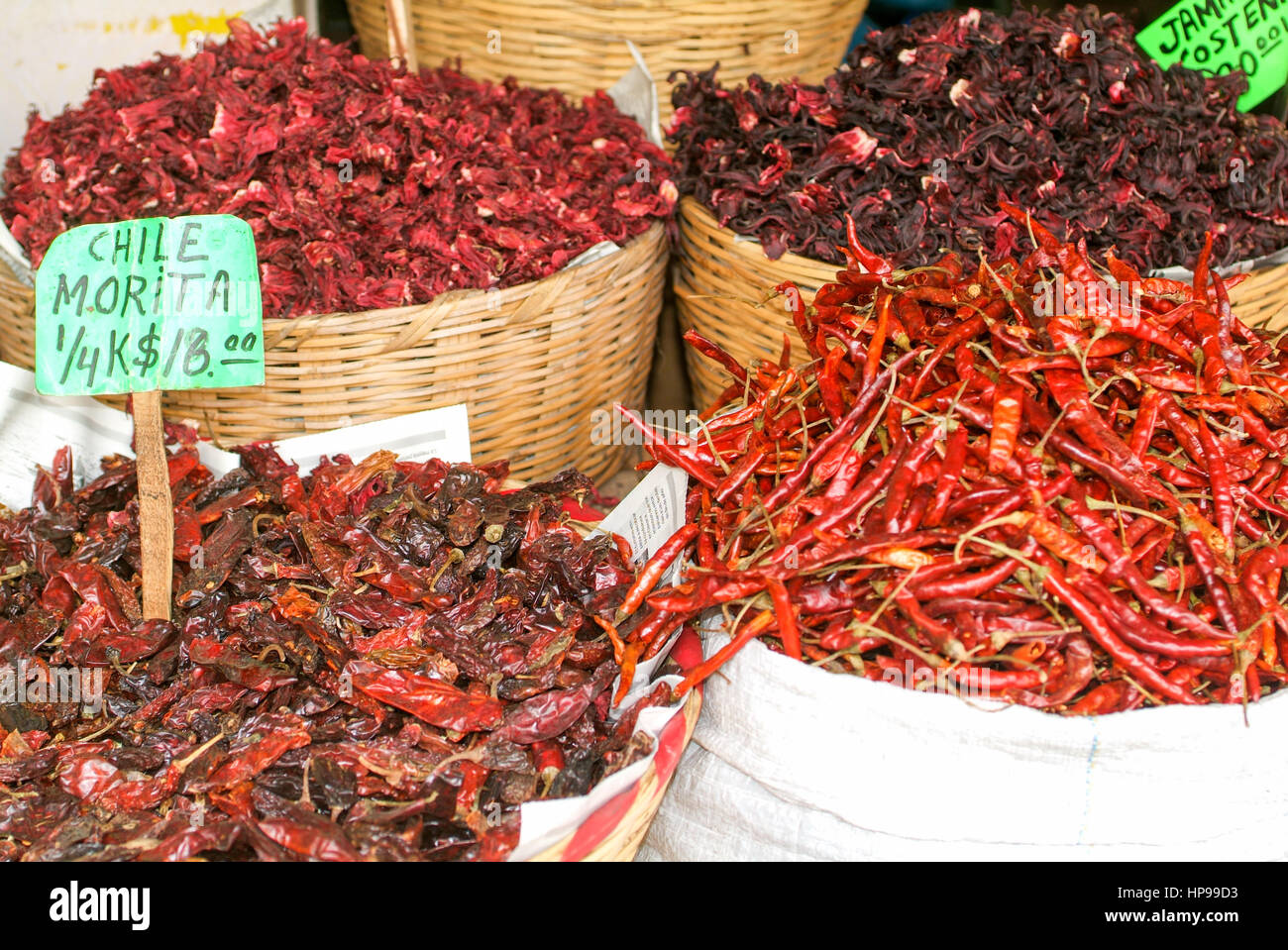 Red chilli pepper at the market of Oaxaca on Mexico Stock Photo - Alamy
