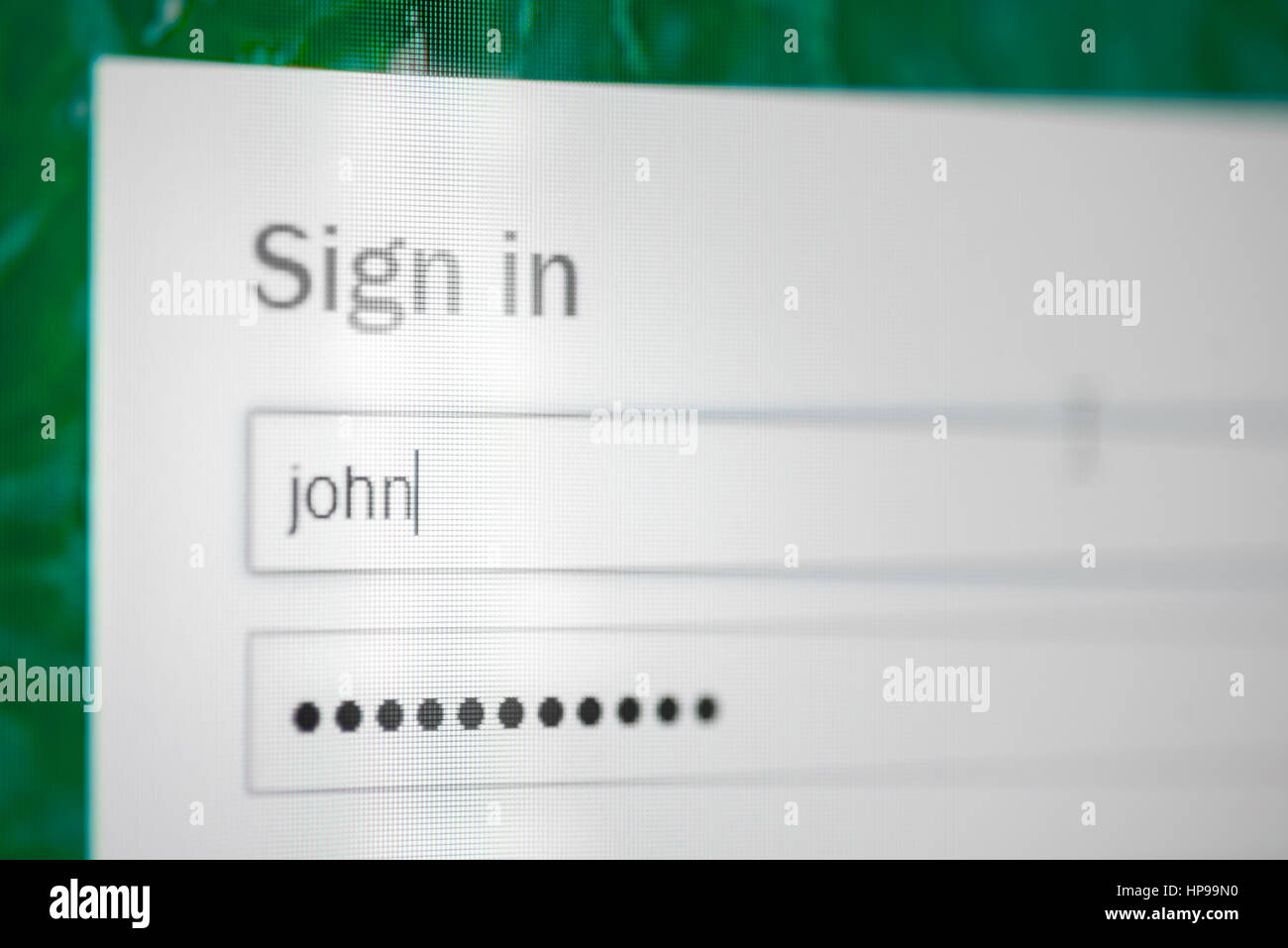 Sign in window on computer screen ready to log in. Security concept ...