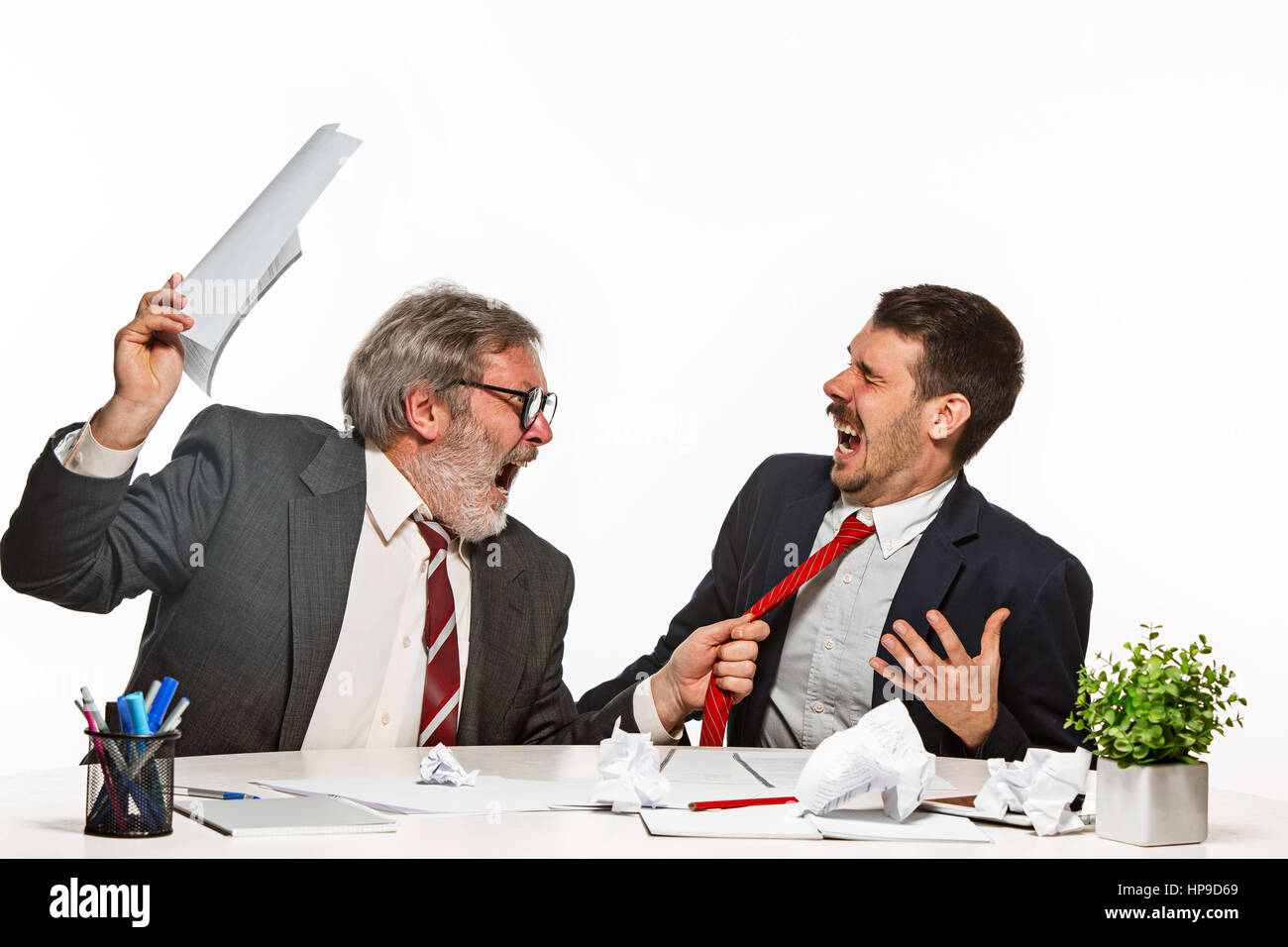 The two colleagues working together at office on white background Stock ...