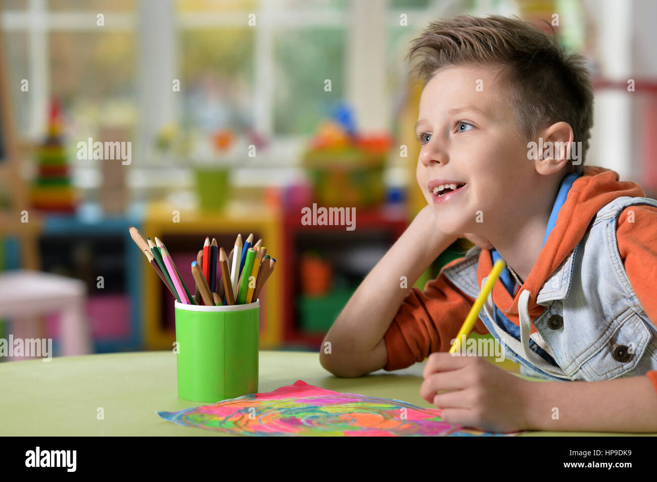 little boy doing lessons Stock Photo - Alamy