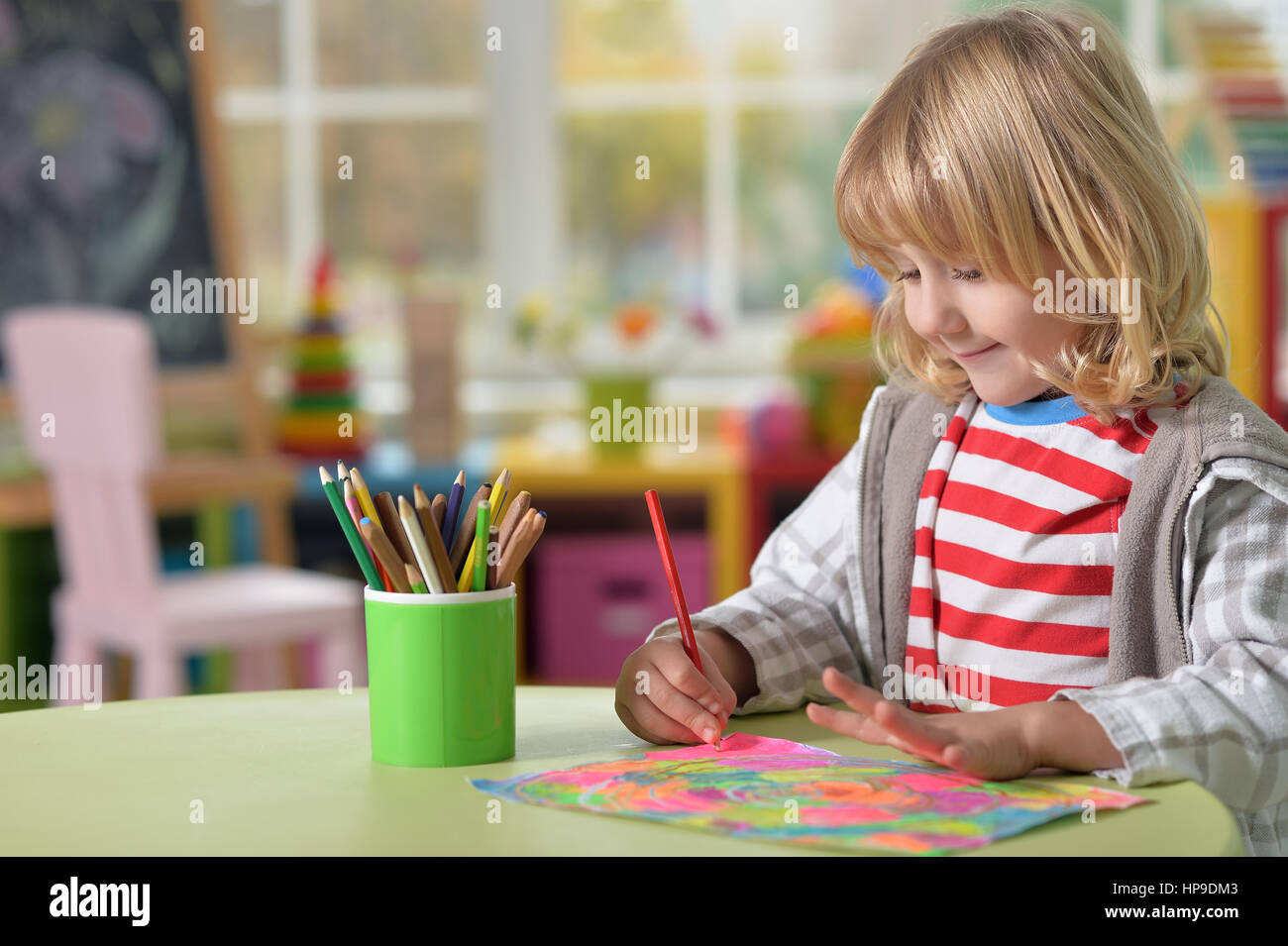 little boy doing lessons Stock Photo - Alamy