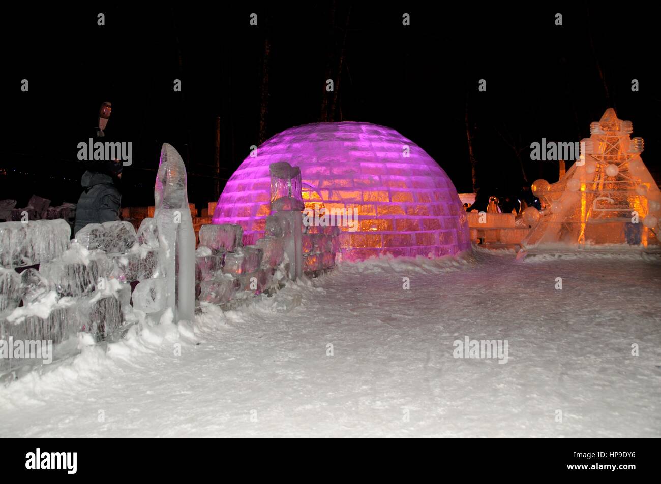 The exhibition of ice sculptures in Sokolniki Park. Moscow. Russia ...