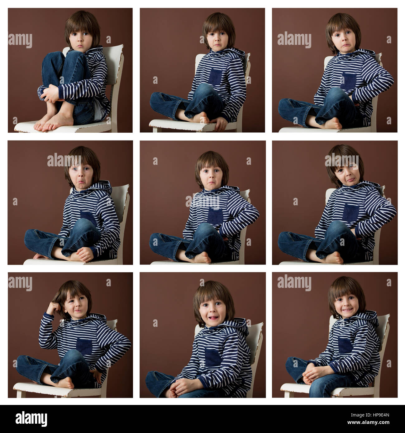 Cute collage of a young boy isolated on brown background Stock Photo ...