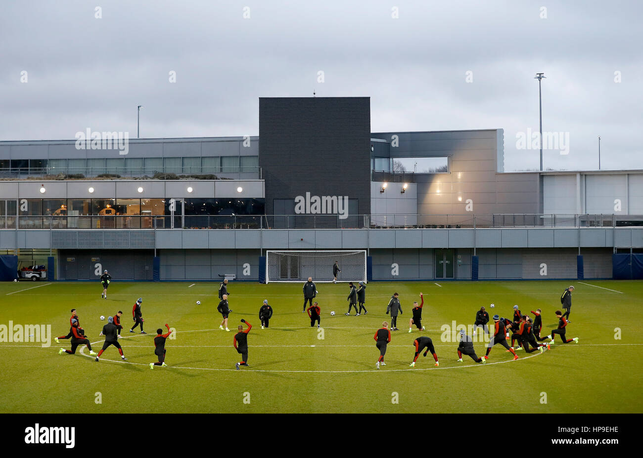 A general view of the Manchester City players during a training session ...