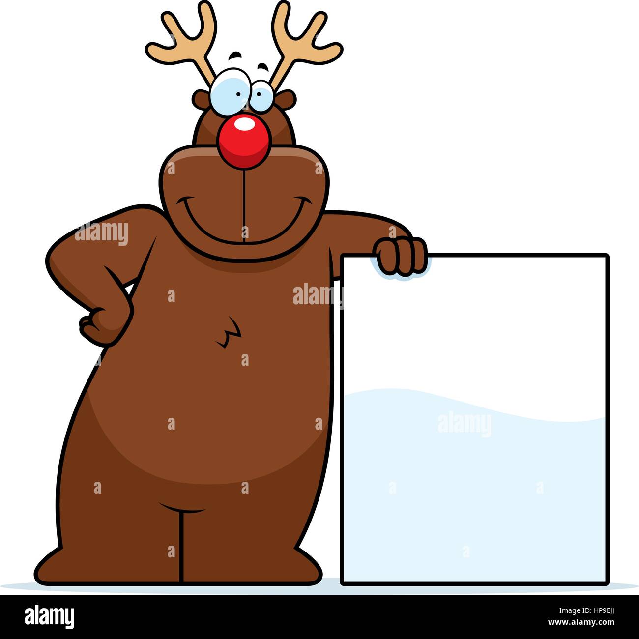 A happy cartoon reindeer leaning on a sign Stock Vector Image & Art - Alamy