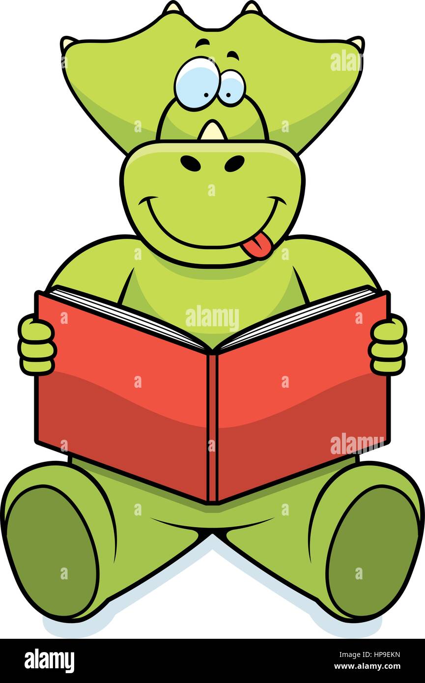 A cartoon dinosaur reading a book and smiling Stock Vector Image & Art ...