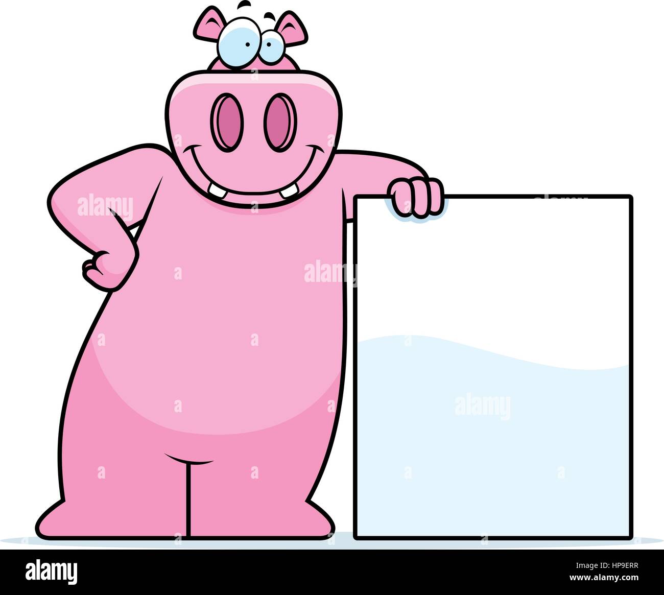 A happy cartoon hippo leaning against a sign Stock Vector Image & Art ...