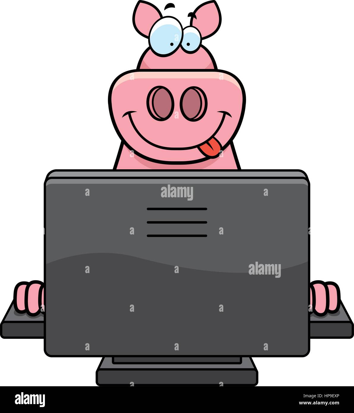 A happy cartoon pig with a computer Stock Vector Image & Art - Alamy