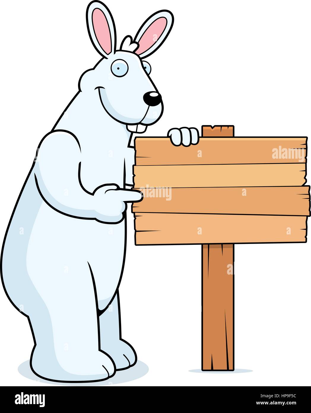 A happy cartoon rabbit with a wooden sign Stock Vector Image & Art - Alamy