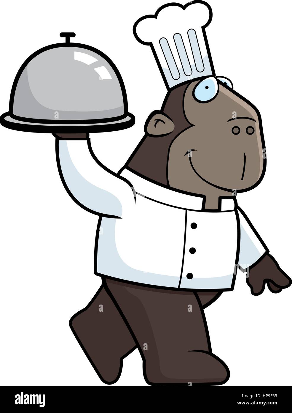A happy cartoon ape chef carrying a serving tray Stock Vector Image ...