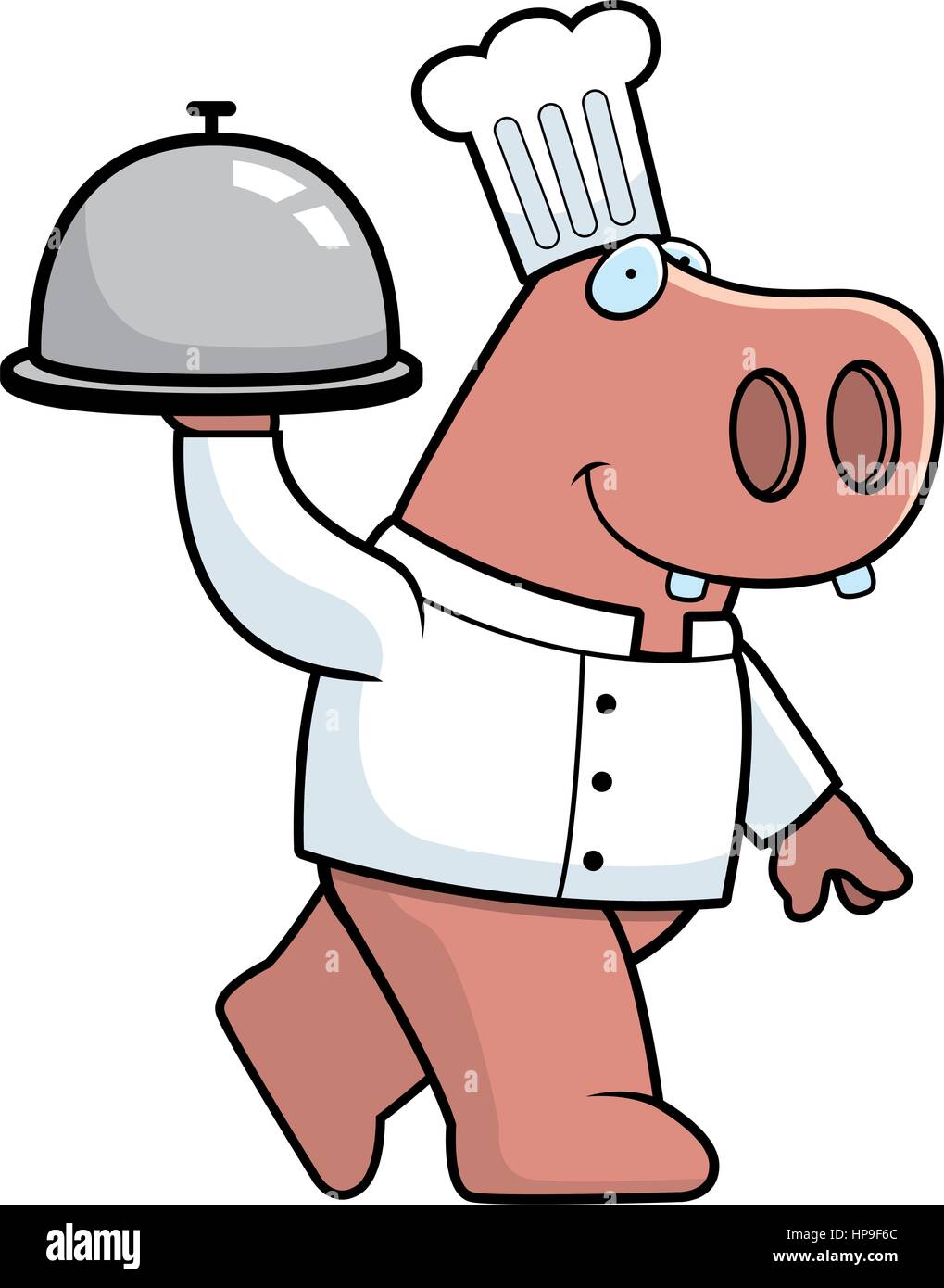 A happy cartoon hippo chef with a serving tray Stock Vector Image & Art ...