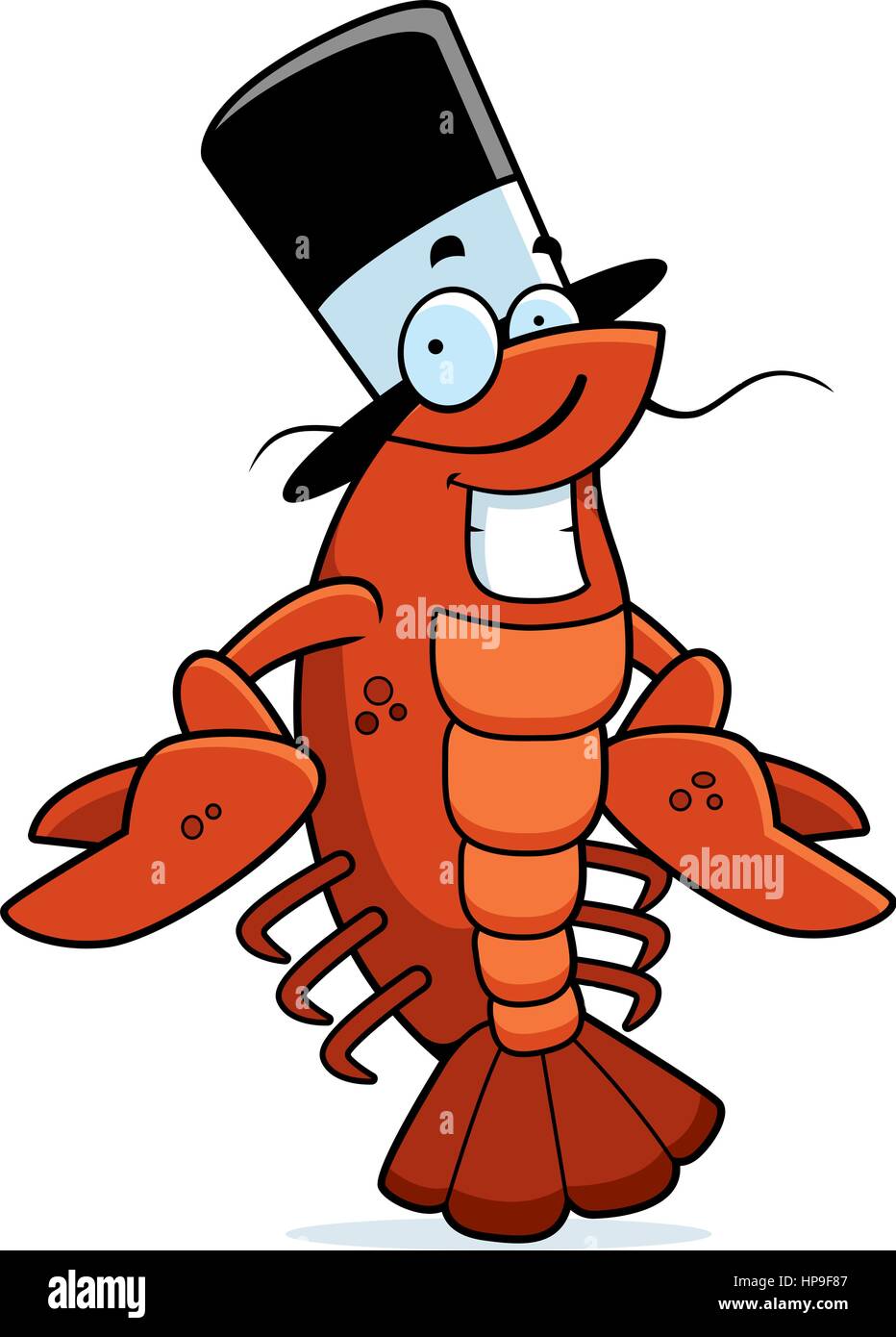 A cartoon crawfish with a top hat smiling and happy Stock Vector Image ...
