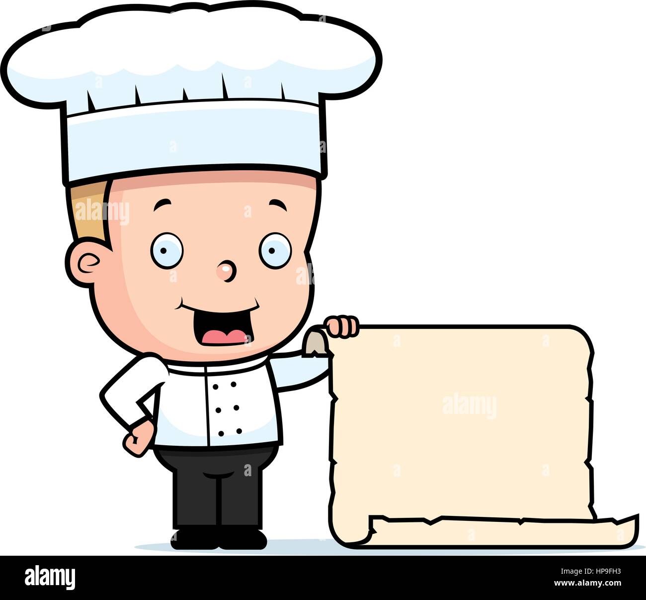 A happy cartoon child chef with a large menu Stock Vector Image & Art ...